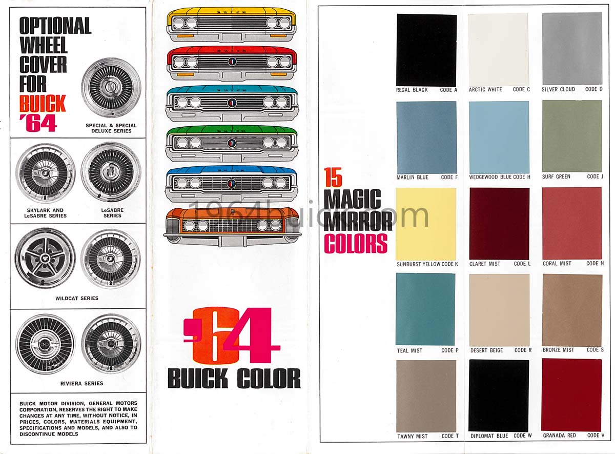 1964 Buick Wildcat Electra Skylark Riviera Colors and Wheels