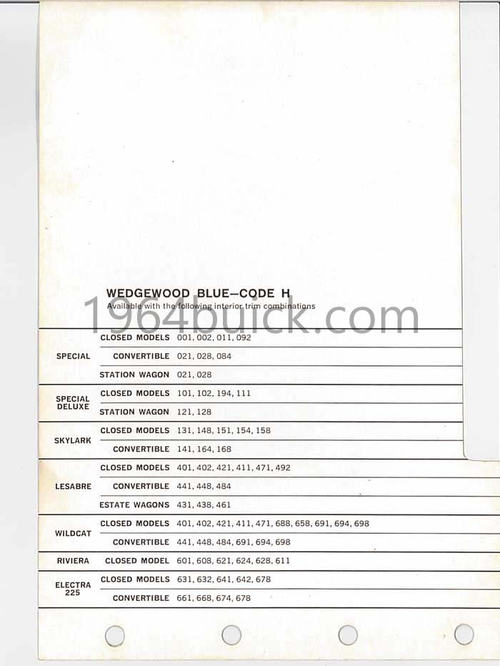 1964 Buick Color Trim Book Exterior and Accessories, Exterior Colors ...