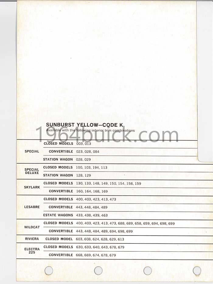 1964 Buick Color Trim Book Exterior and Accessories, Exterior Colors ...